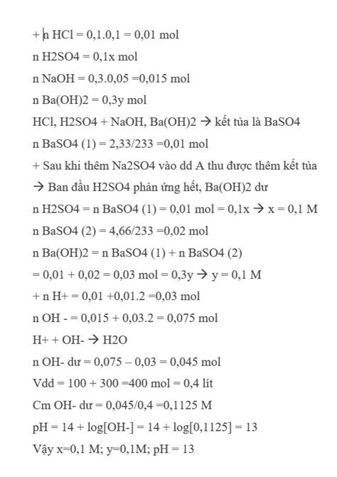 Cho 100 ml dung dịch gồm HCl 0 1 M và H2SO4 x M vào 300 ml dung dịch