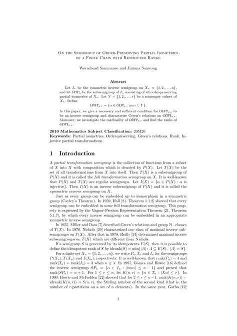 pdf on the semigroup of order preserving partial isometries of a finite chain with restricted