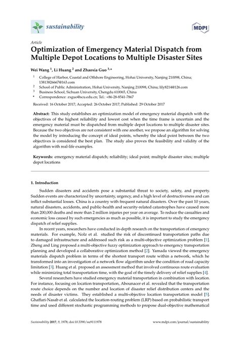 pdf optimization of emergency material dispatch from multiple depot locations to multiple