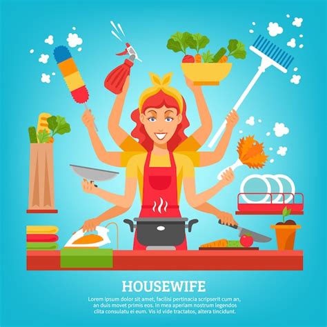 Femme Au Foyer Multitâche à Huit Mains Vecteur Gratuite