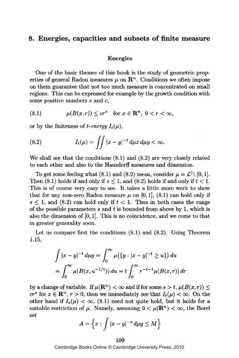 energies capacities and subsets of finite measure chapter 8 geometry of sets and measures