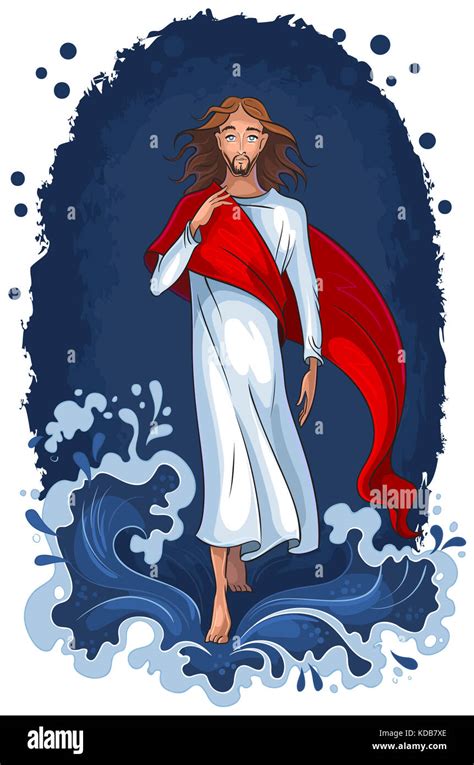 Historia bíblica de Jesús caminando sobre el agua Christian cartoon