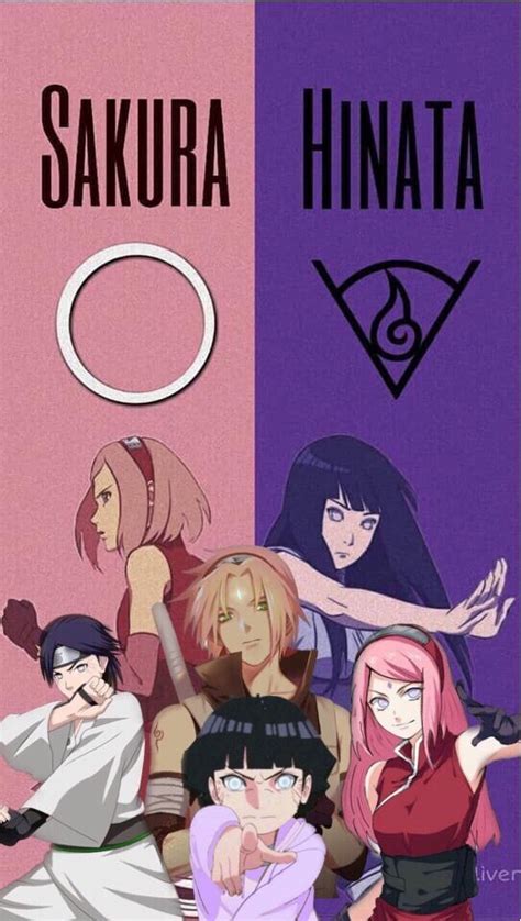 Some Anime Characters Are Standing Together In Front Of A Pink And