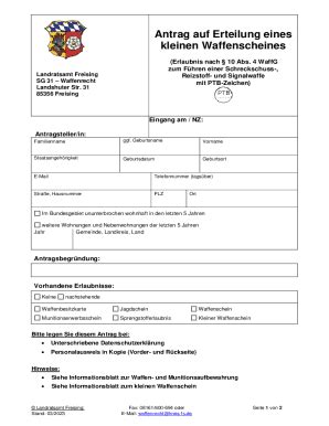 Ausfüllbar Online Antrag auf Erteilung eines Kleinen Waffenscheins gem