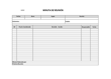 Plantilla Excel para Minuta de Reunión Descarga Gratis