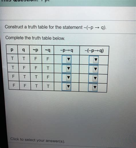 solved construct a truth table for the statement ~ ~p — q