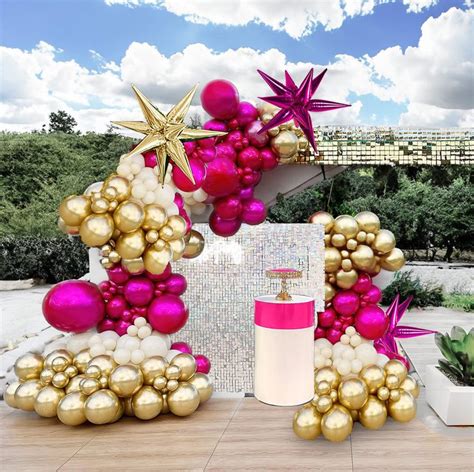 Hot Pink And Gold Balloon Garland Kit Pcs Double Stuffed Chrome