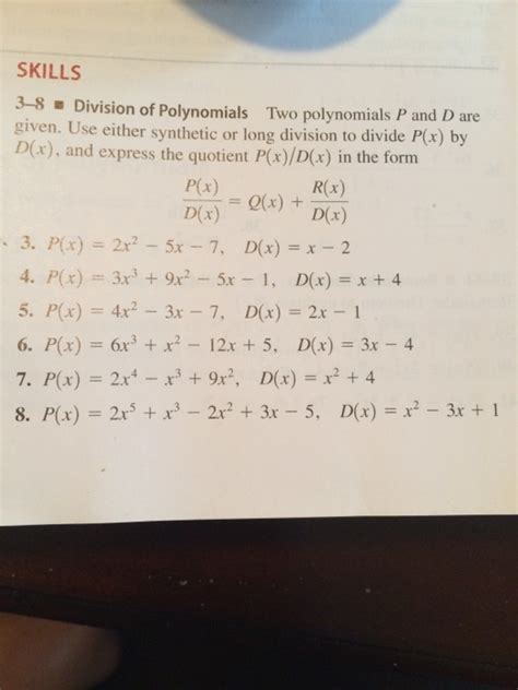 solved division of polynomials two polynomials p and d are