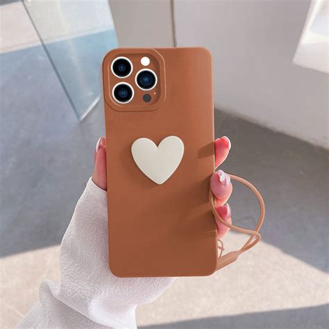 Apple iPhone 13 Pro Max Kılıf Kahverengi Zebana Kalpli Love Silikon Kılıf