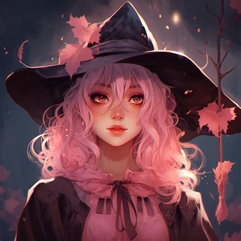 Premium Photo Anime Girl With Pink Hair Wearing A Witch Hat And Pink