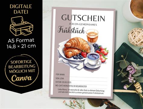 Gutschein Frühstück Vorlage zum Ausdrucken Gutscheinvorlage Brunch Zeit