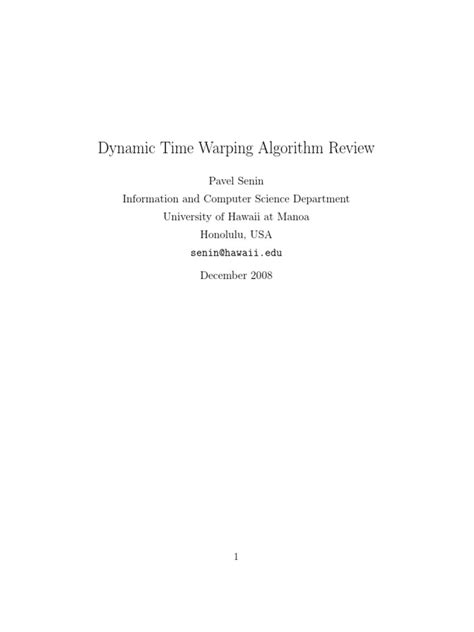 dynamic time warping algorithm review pdf pdf time series applied mathematics
