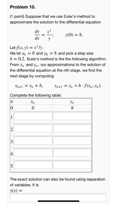 solved problem 10 1 point suppose that we use euler s