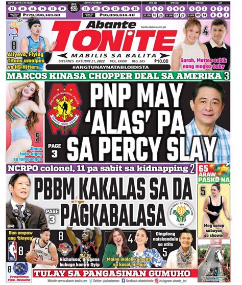 Tonite Front Page Balita Ngayong October Abante Tonite