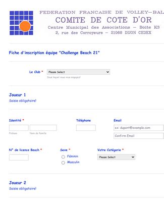 Fiche d inscription tournoi sportif Modèle du formulaire Jotform