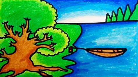 Cómo dibujar un paisaje de lago fácil paso a paso Dibujar un paisaje
