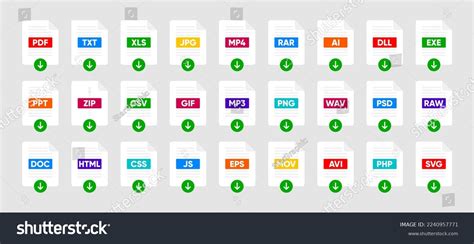 File Type Icon Set Popular Files Stock Vector Royalty Free
