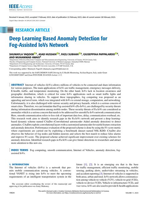PDF Deep Learning Based Anomaly Detection For Fog Assisted IoVs Network