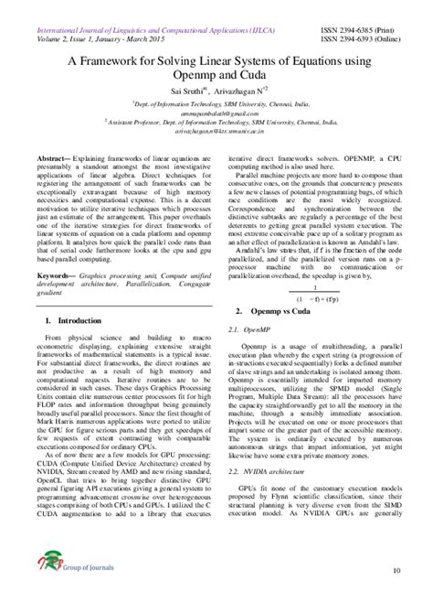 pdf a framework for solving linear systems of equations using openmp and cuda international