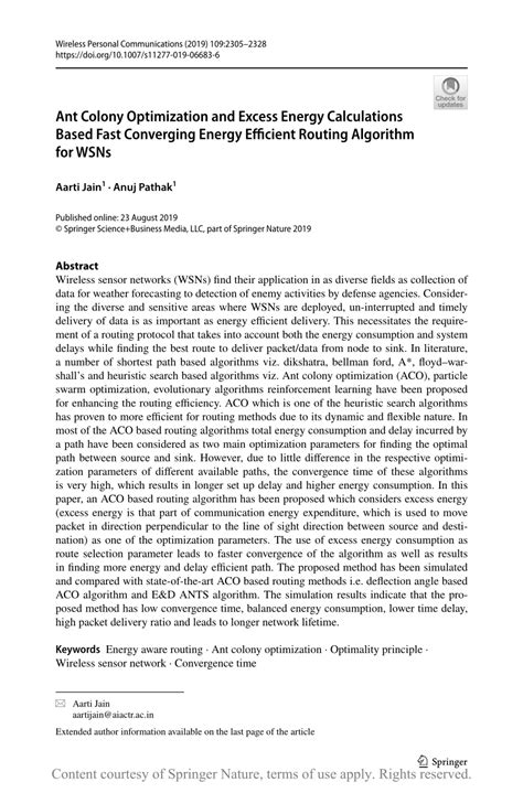 ant colony optimization and excess energy calculations based fast converging energy efficient