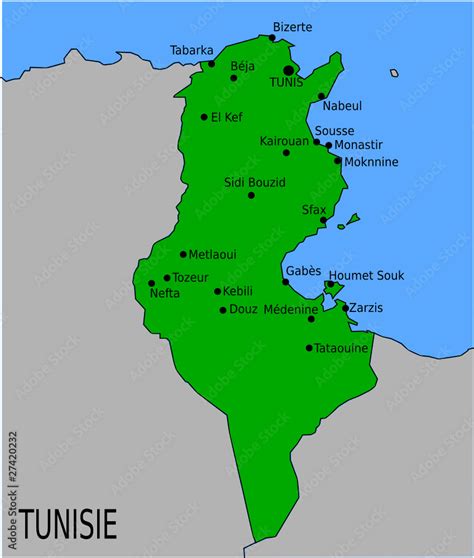 Carte Des Villes Principales De Tunisie Stock Vector Adobe Stock