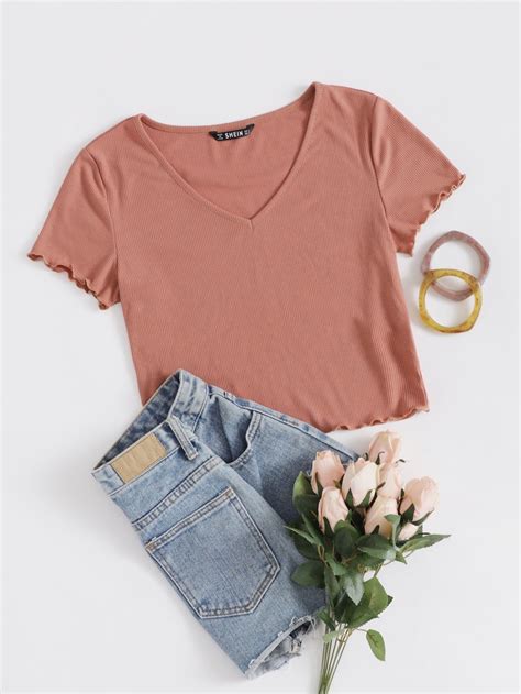 Solid Lettuce Trim Rib Knit Tee Artofit