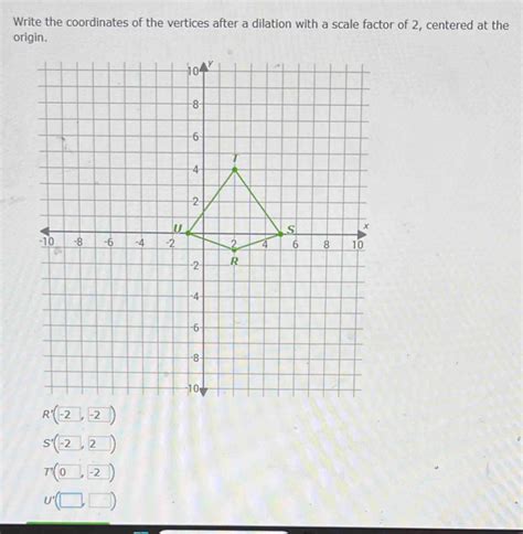 write the coordinates of the vertices after a dilation with a scale factor of 2 centered