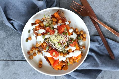 Recept Gepofte Zoete Aardappel Met Kikkererwten