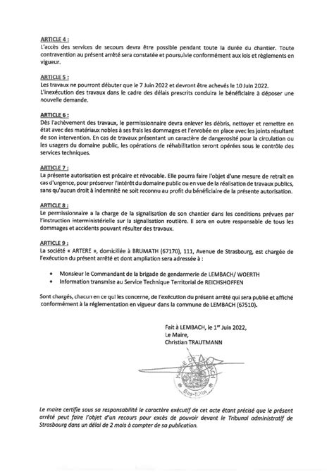 Arrêté municipal temporaire portant circulation alternée Route de