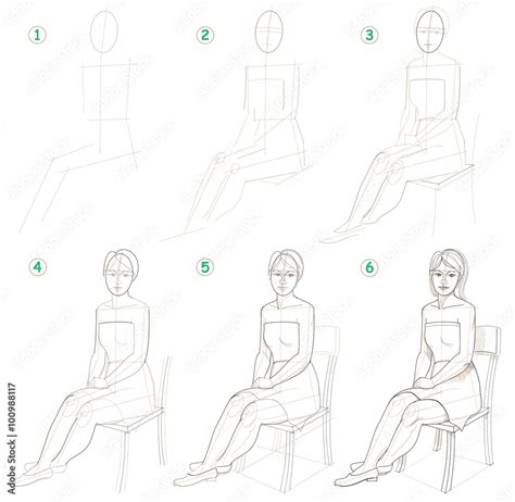 Page Shows How To Learn Step By Step To Draw A Sitting Woman