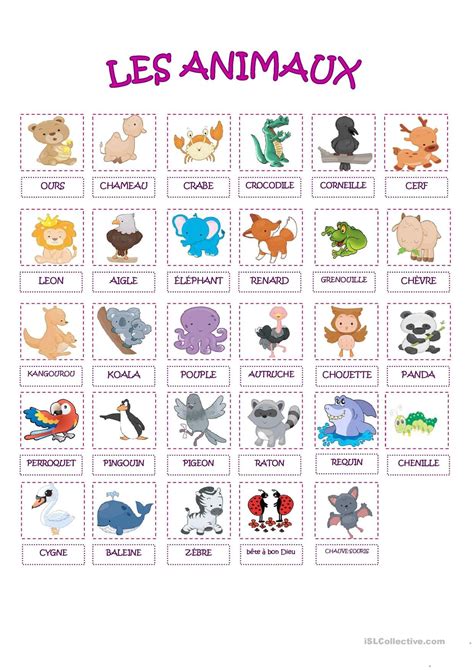 One click print document Enfants français Imagier animaux