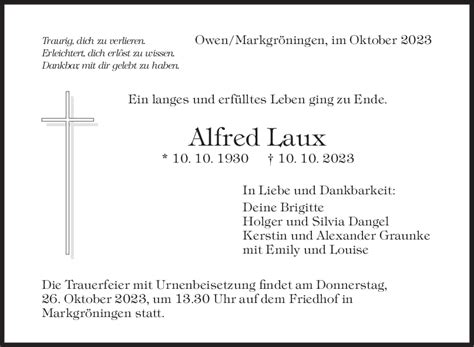 Trauer Alfred Laux 21 10 2023 Teckbote Trauerportal