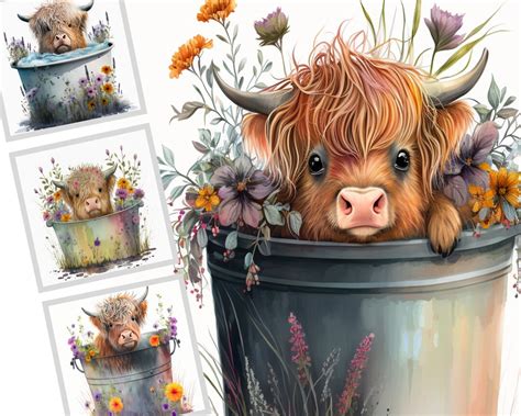 Highland Longhaired Cow PNG Cute Cow Sublimation Metal Tub PNG
