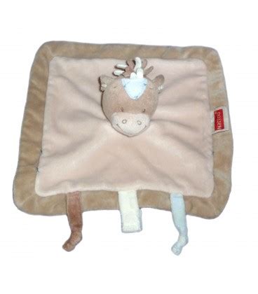 Doudou Plat Poney Cheval Beige Bleu Nattou Attache Tetine