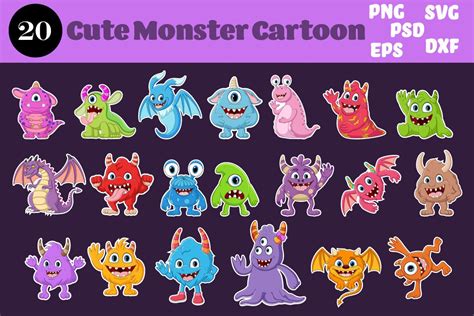 Set Of Twenty Cute Monster Cartoon Graphic By Tigatelusiji Creative