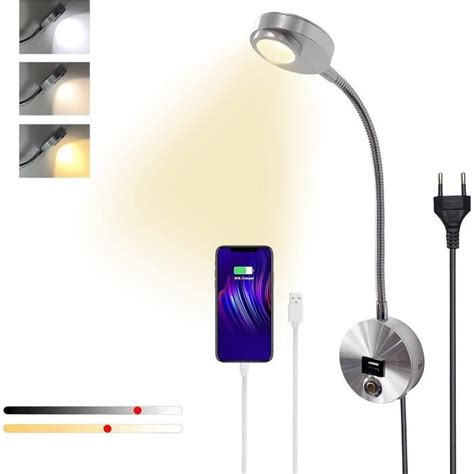 Liseuse Led Tete De Lit Lampe Chevet Murale Tactile Dimmable Avec