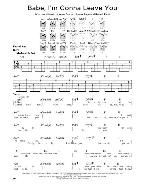 Babe I M Gonna Leave You By Led Zeppelin Guitar Cheat Sheet Guitar