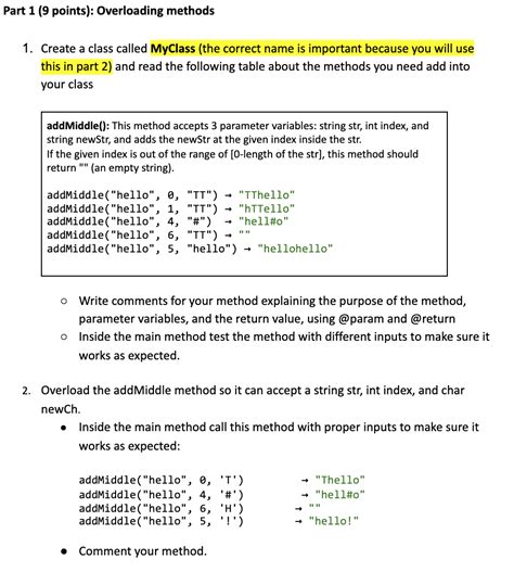 Solved Part Points Overloading Methods Create A Chegg