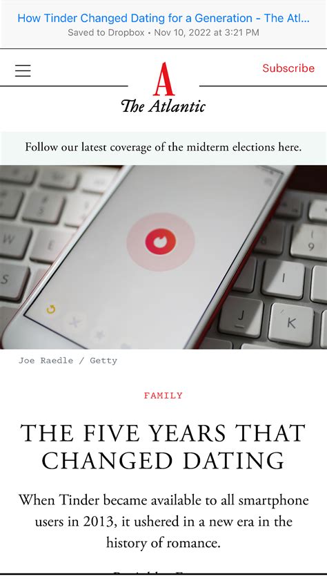 How Tinder Changed Dating For A Generation The Atlantic Follow Our