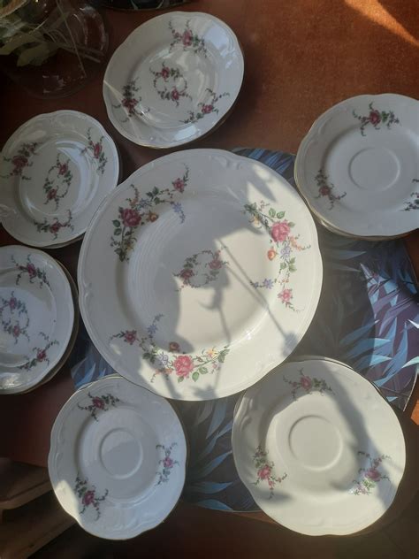 Zestaw talerzy deserowych Porcelana Włocławek 13 elementów PRL vintage