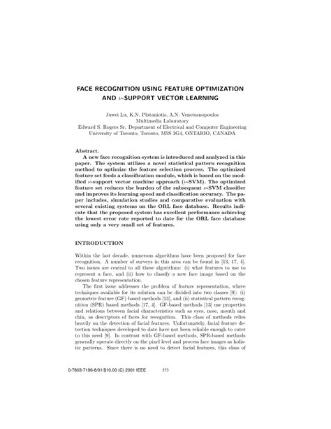 pdf face recognition using feature optimization and ν support vector learning