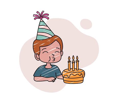 dibujo a mano a color de una niña que sopla velas de cumpleaños