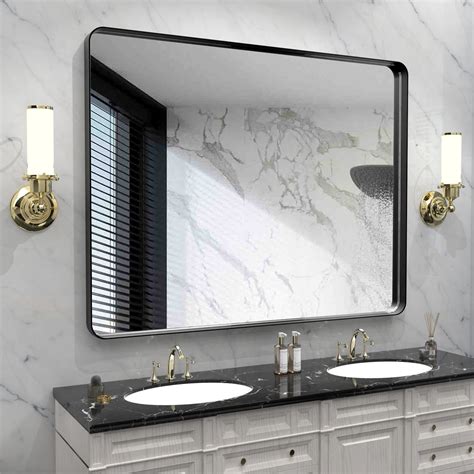 Buy LOAAO 40X32 Inch Black Metal Framed Bathroom Mirror For Wall Matte