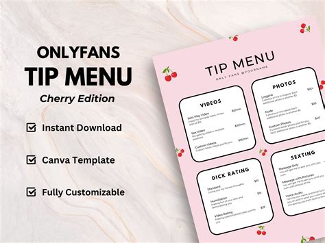 Onlyfans Tip Menu Editable Template Adult Content Etsy
