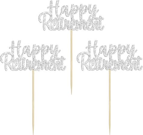 Amazon Gyufise Silver Glitter Happy Retirement Cupcake Toppers