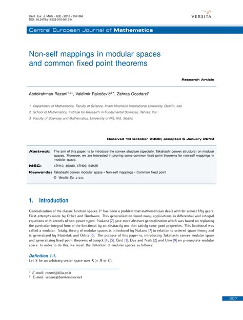 pdf non self mappings in modular spaces and common fixed point theorems