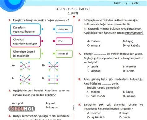 Fen Bilimleri 1 Ünite Test Eduhol Etkinlik İndir Oyun Oyna Test
