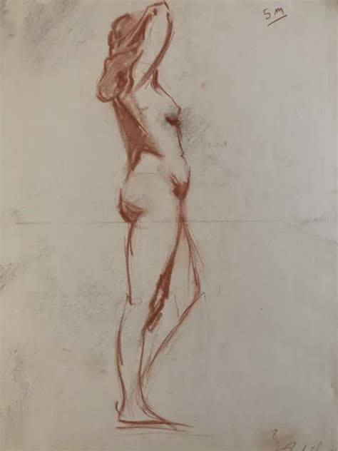 VERY NICE DRAWING Antique Naked Pencil Sanguine Paper Woman Erotic 1930