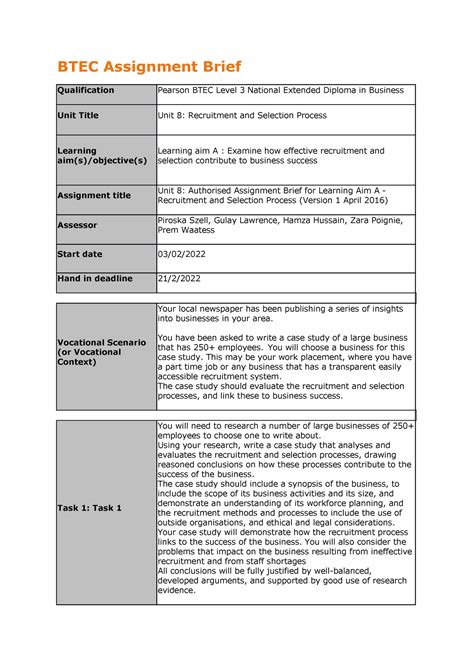 btec assignment brief btec assignment brief qualification pearson btec level 3 national