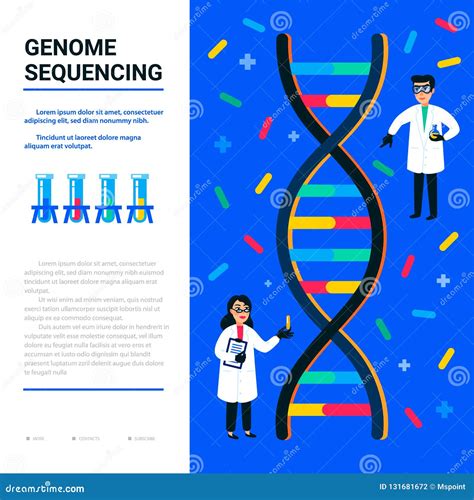 Genome Sequencing Concept Small Scientists And Helix Of Dna Genome Or